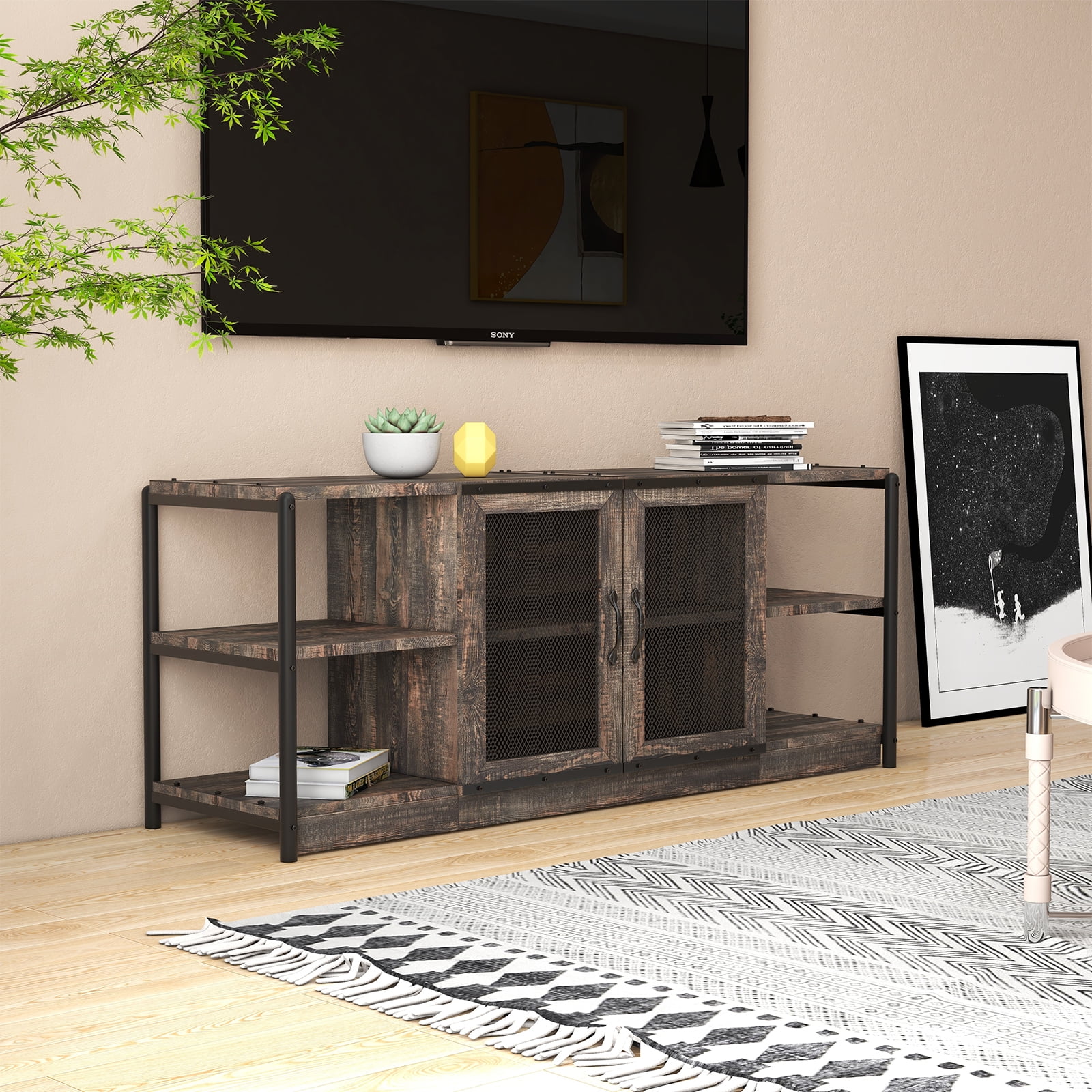 TV Cabinet, Slatted TV Cupboard, Wooden TV Cabinet, TV Cabinet for ...