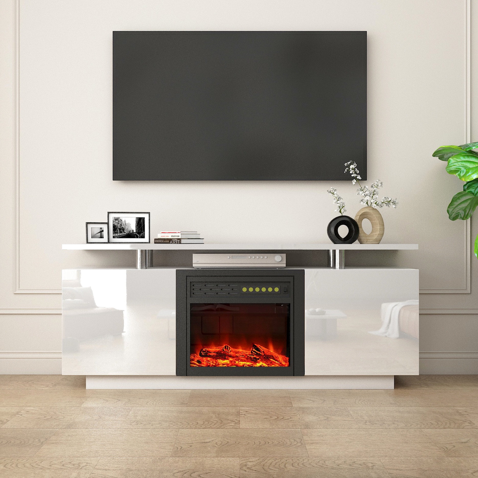 TV Cabinet with Fireplace Featuring 9 Flame and Log Colors / Suitable ...