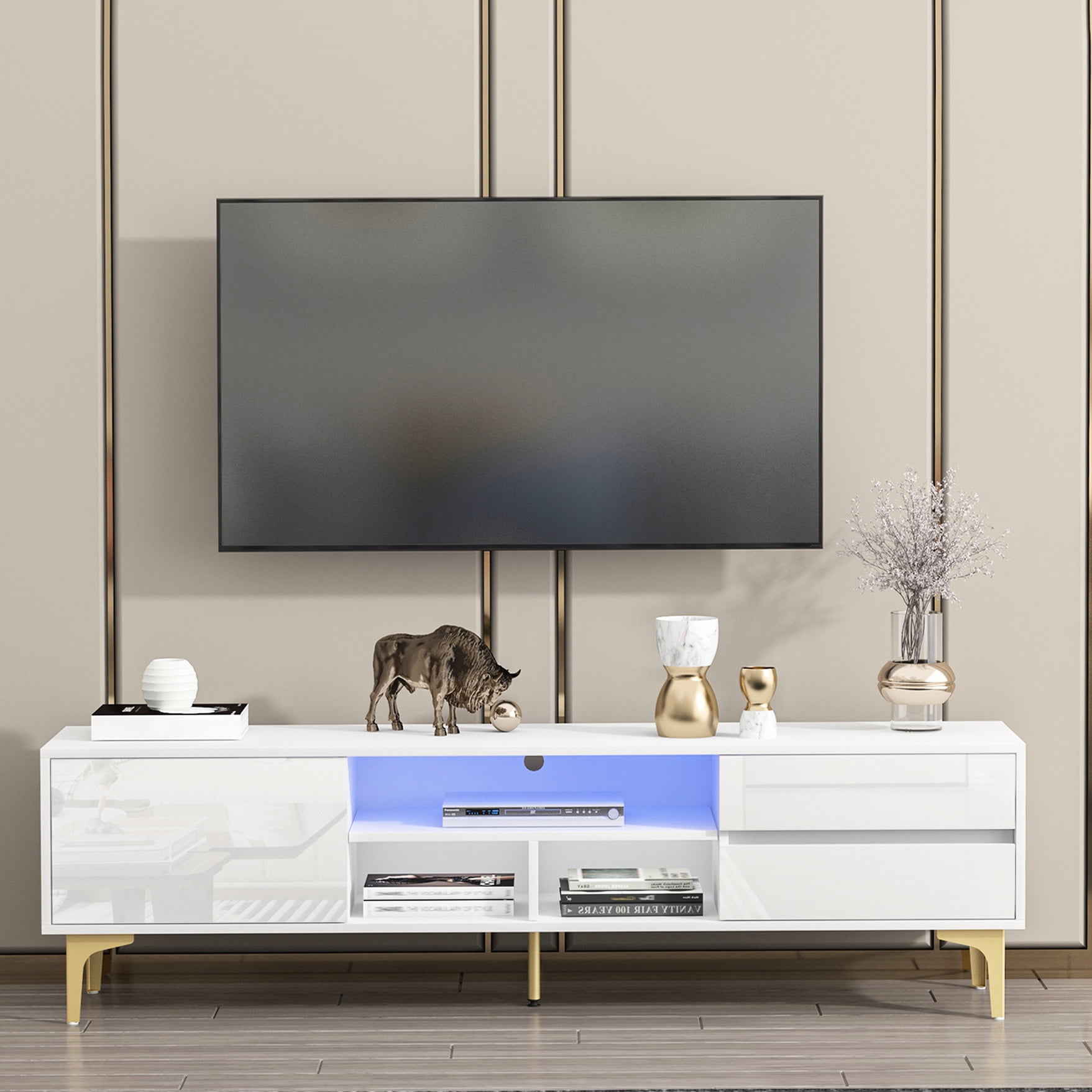 TV Cabinet with Gold Iron Legs and UV Bloom Drawer Panel - For Primary ...
