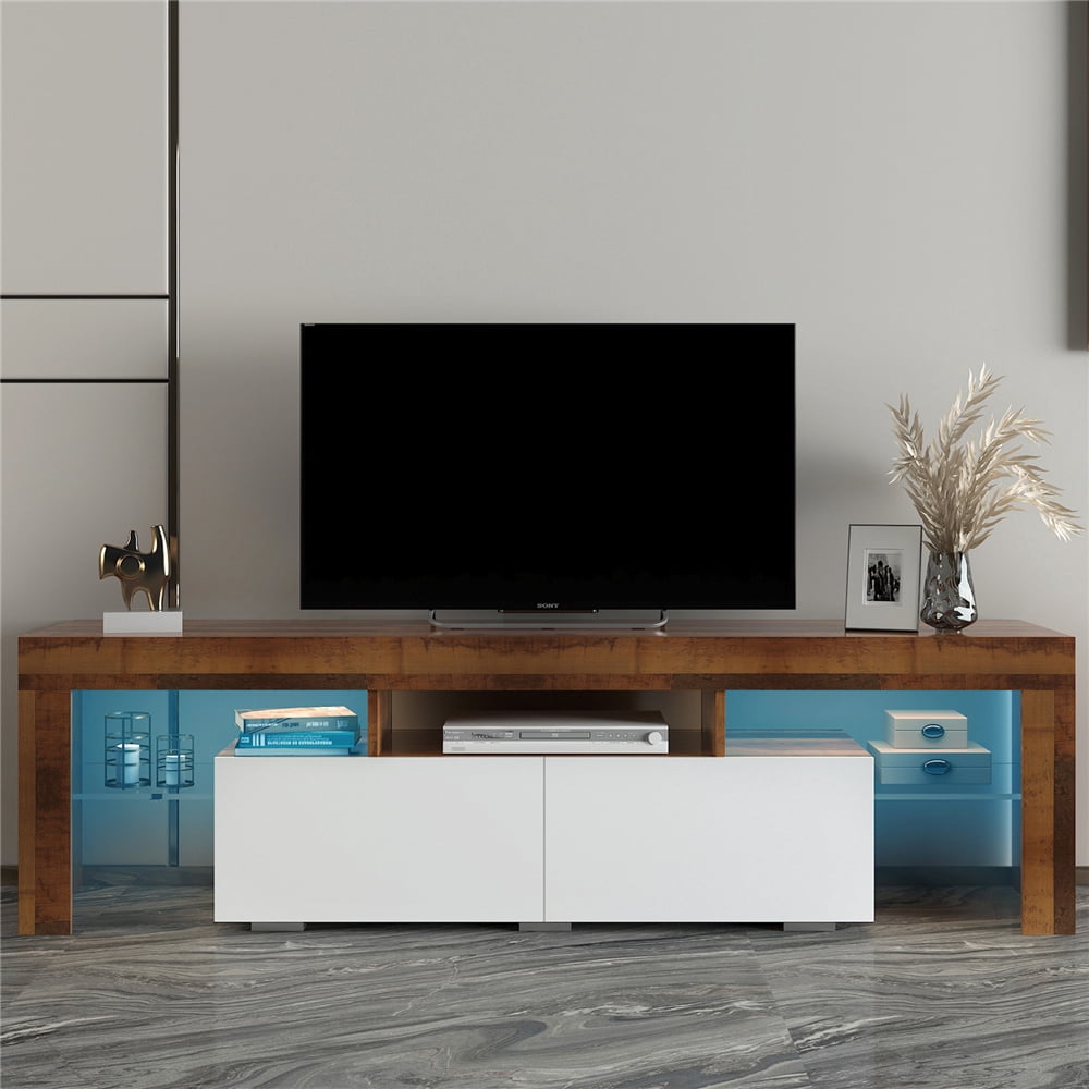 TV Console with Drawers, SEGMART TV Stand with LED Lights, High Gloss ...