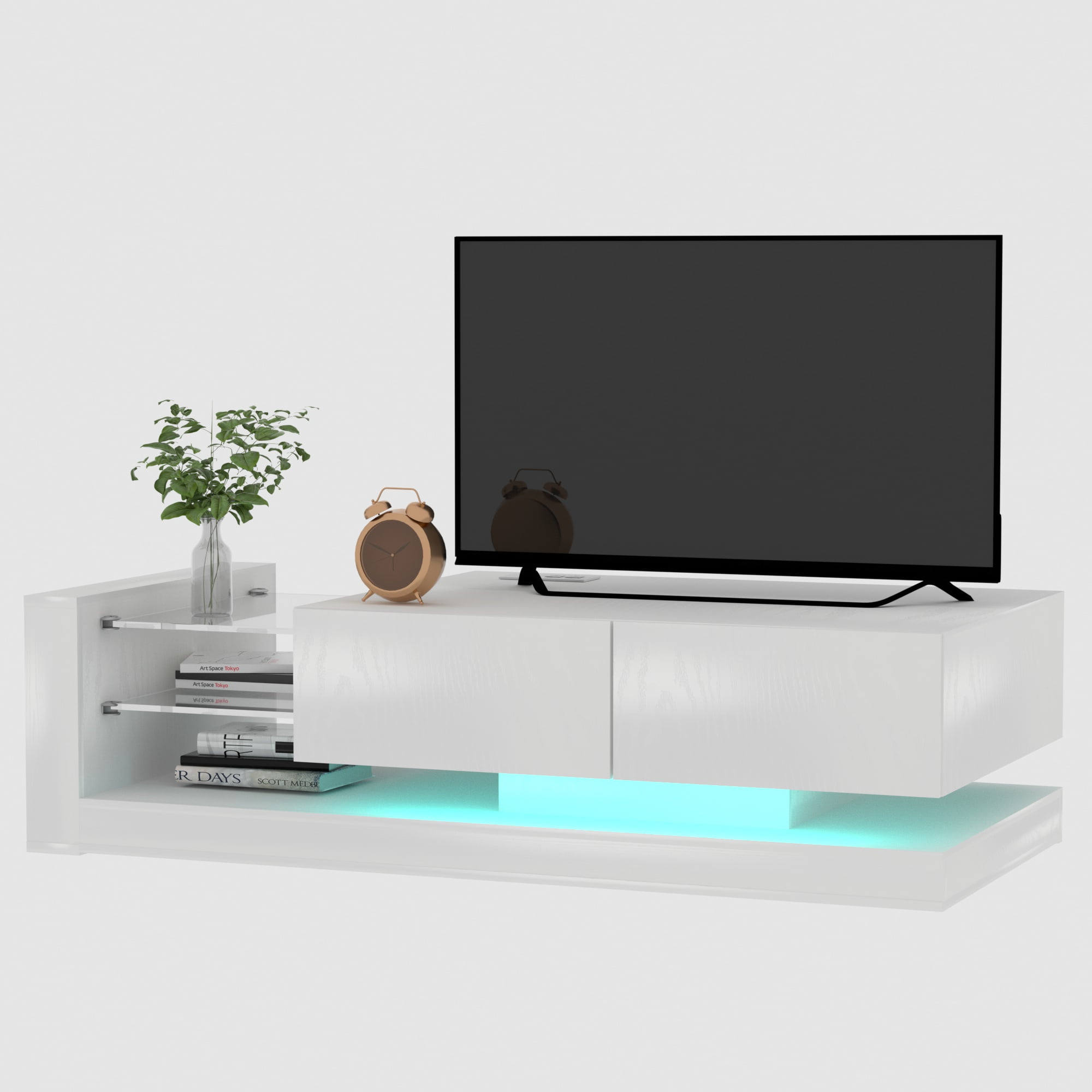 TV Console with Storage Cabinets, Full RGB Color 31 Modes Changing ...