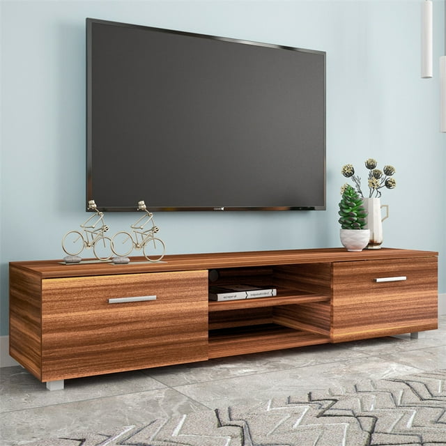 TV Console Table for 65" TV, SEGMART Modern Walnut TV Stand with LED ...