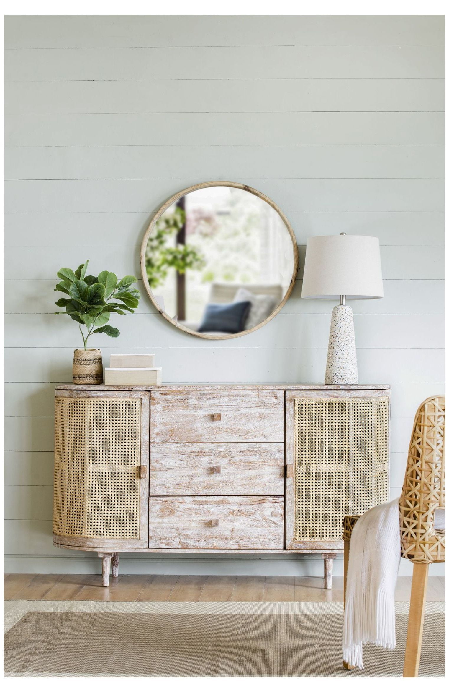 TV Console with Cane Doors, 57 inch Entertainment Center - Modern ...