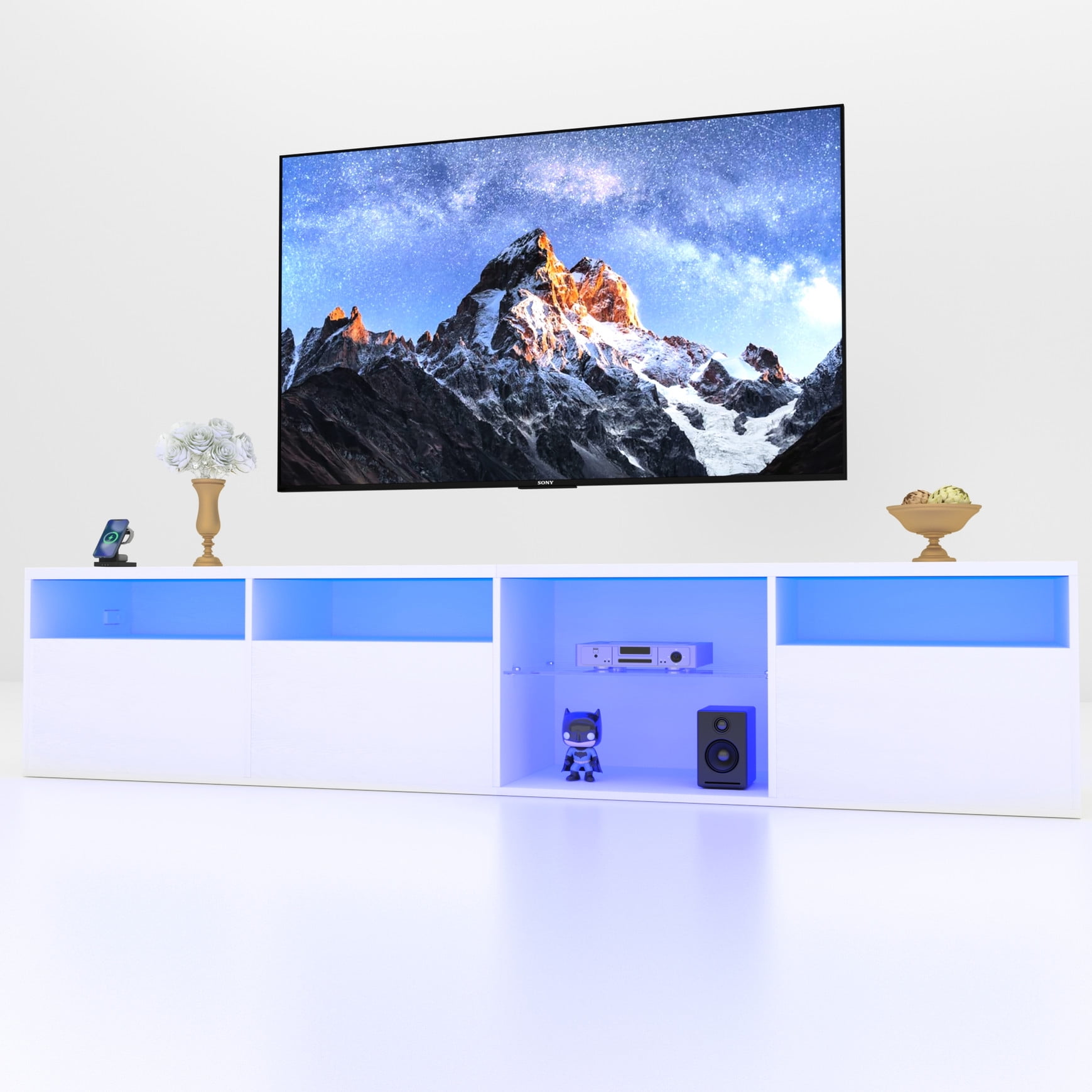 TV Console with Spring Cabinet Door - APP Controlled LED Lights ...