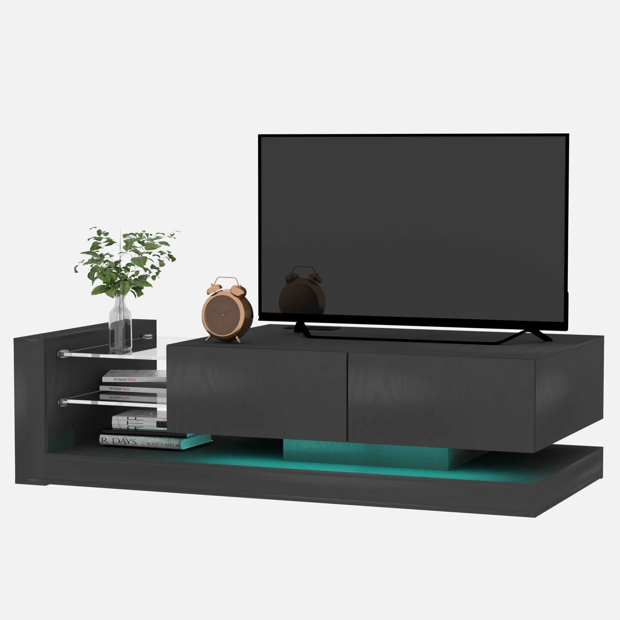 TV Console with Storage Cabinets, Full RGB Color 31 Modes Changing ...