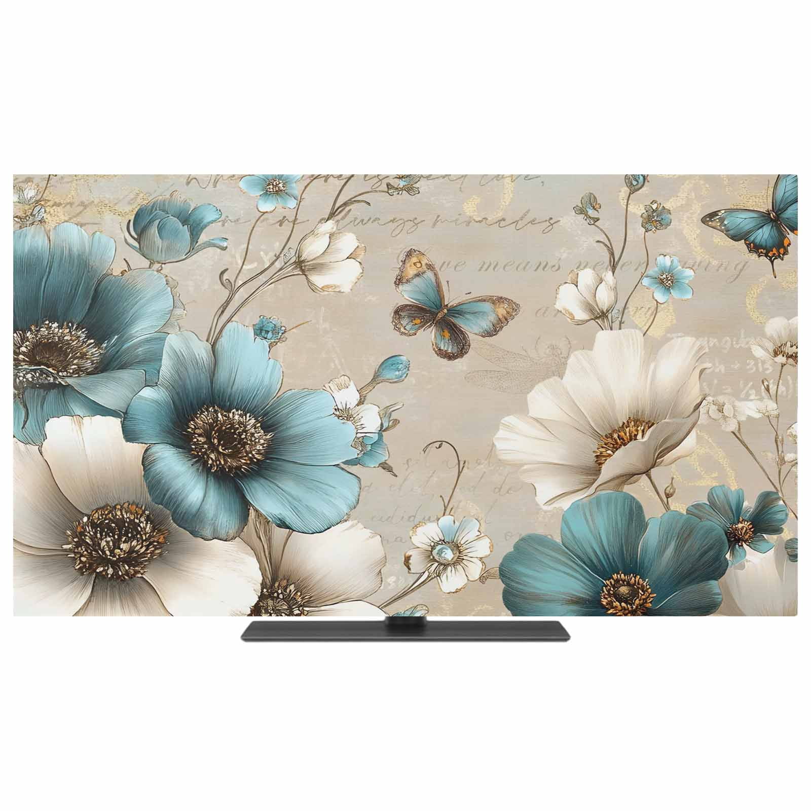 TV Cover Indoor, Teal Tulip Butterfly Stretch TV Dust Cover Television ...