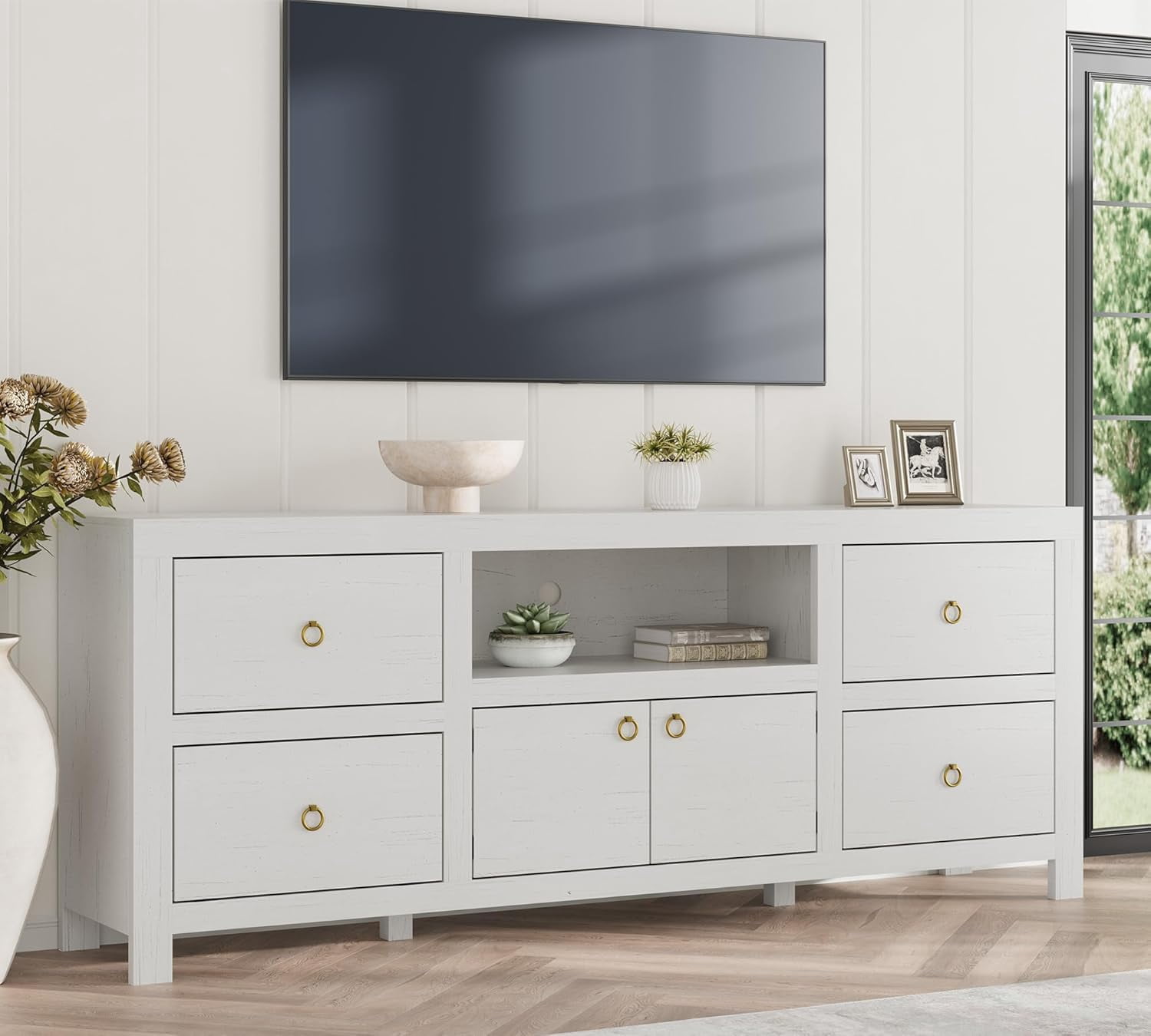 TV Entertainment Center with Storage, 6 Drawers, Farmhouse TV Stand for ...