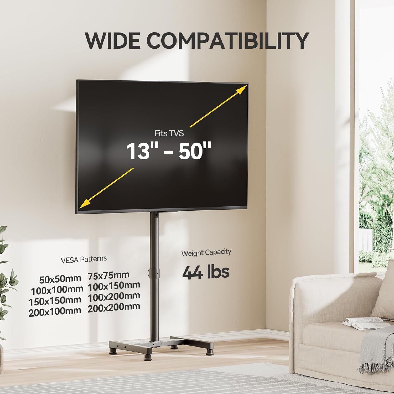 TV Floor Stand for 13-50 Inch Flat/Curved TVs, 8 Level Height ...