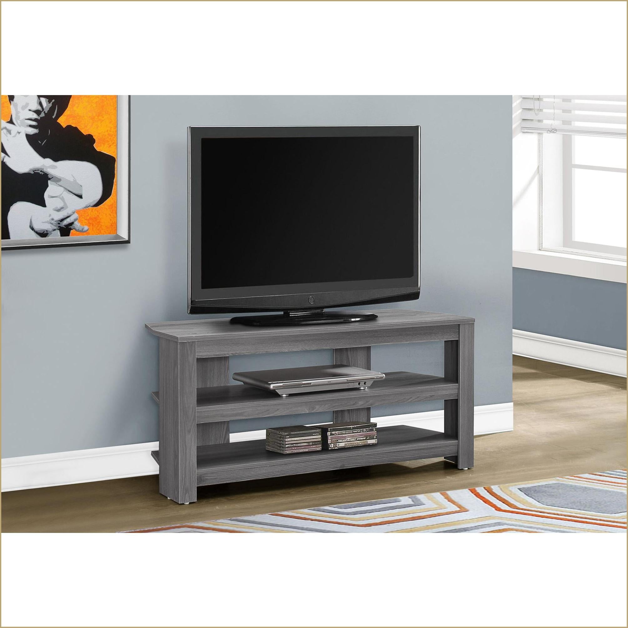 TV Furniture | 42 Inch Modern Grey Media Console with Storage Shelves ...