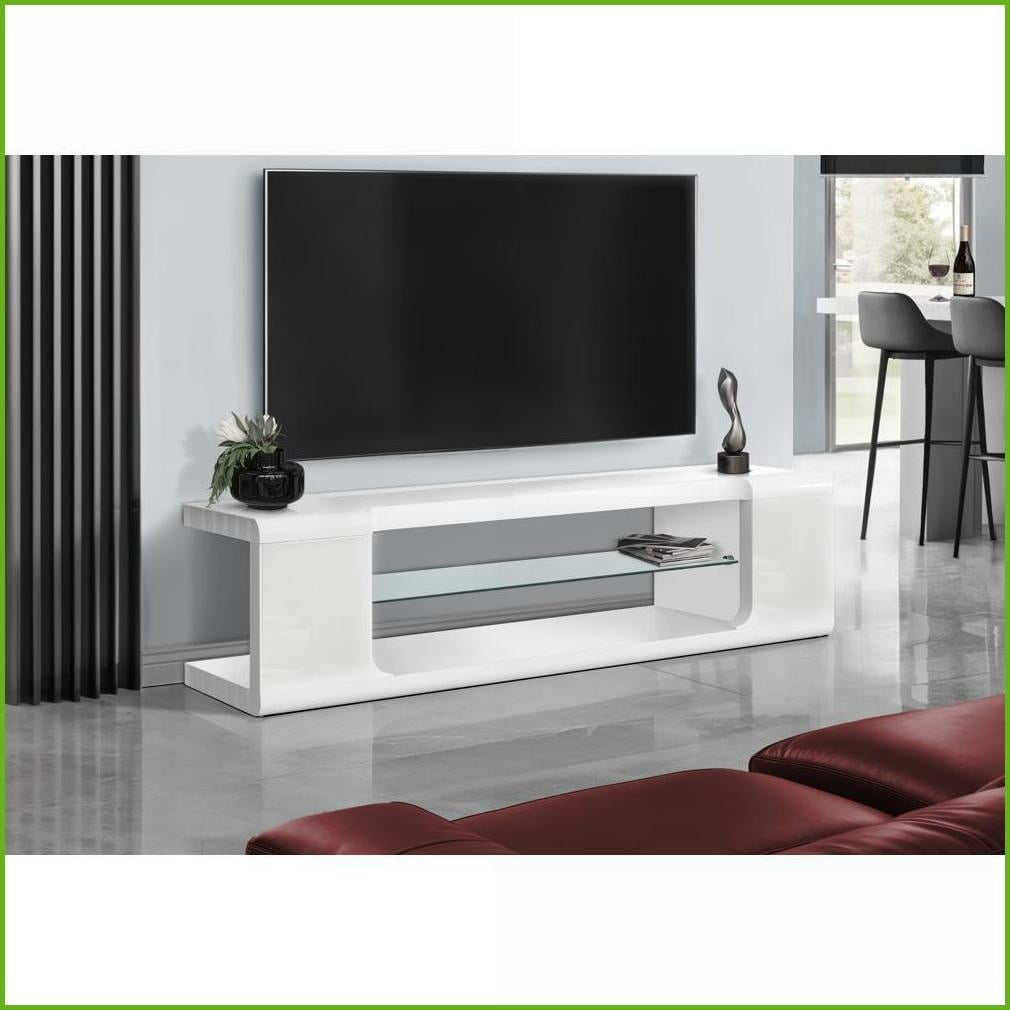 TV Furniture 60 Inch Console with Storage Shelves, Glossy White ...
