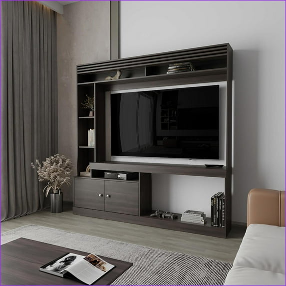 TV Furniture, Contemporary Dark Walnut Entertainment Center with ...