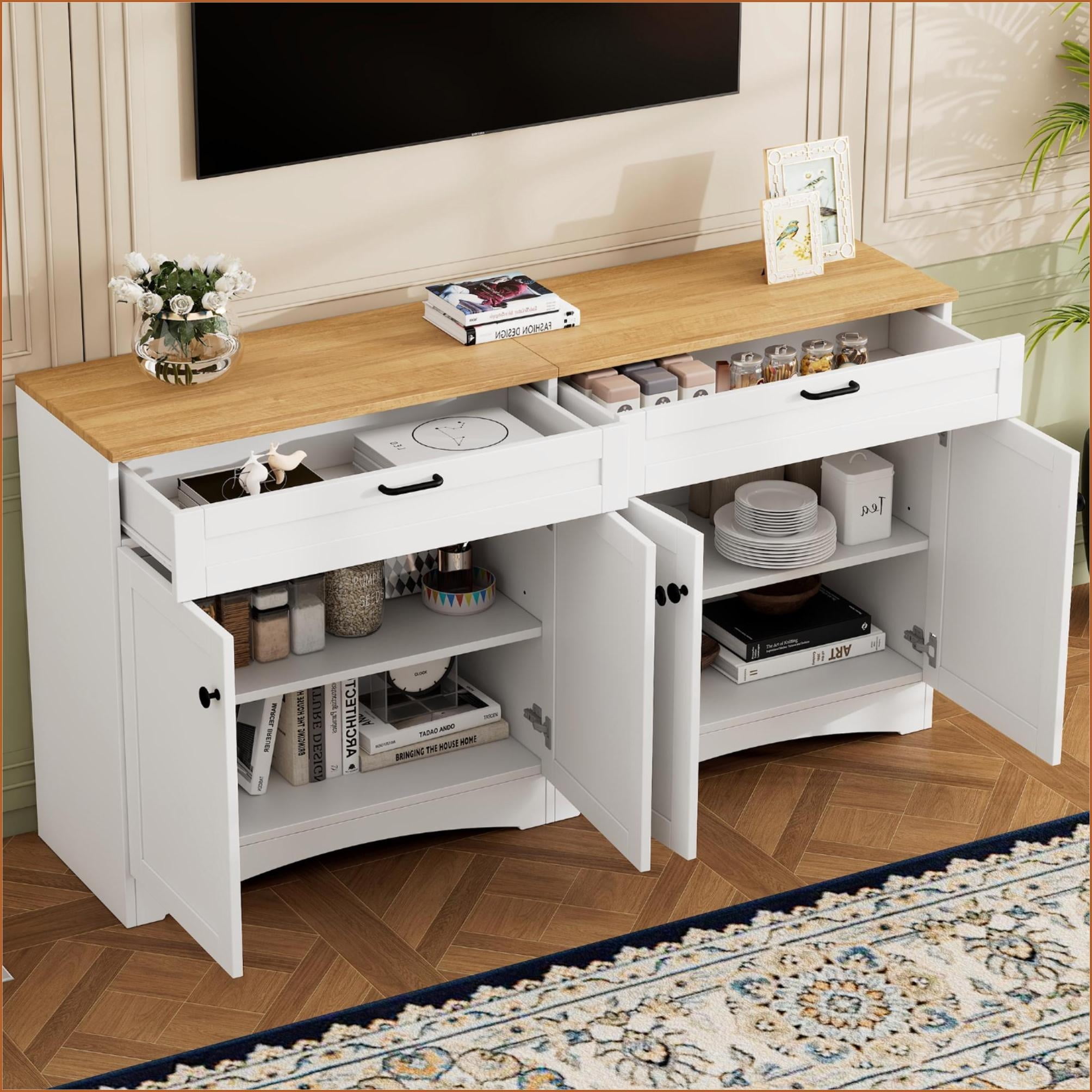 TV Furniture Farmhouse Two-Tone TV Stand with 2 Drawers & Adjustable ...