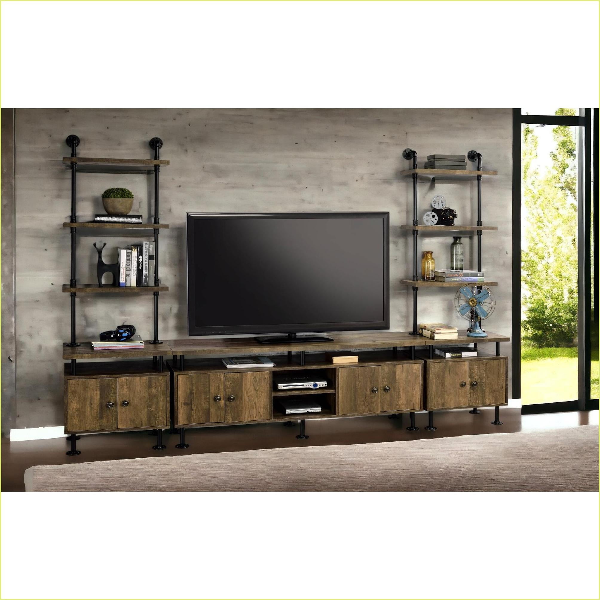 TV Furniture Industrial Rustic Oak & Black TV Stand with Storage ...
