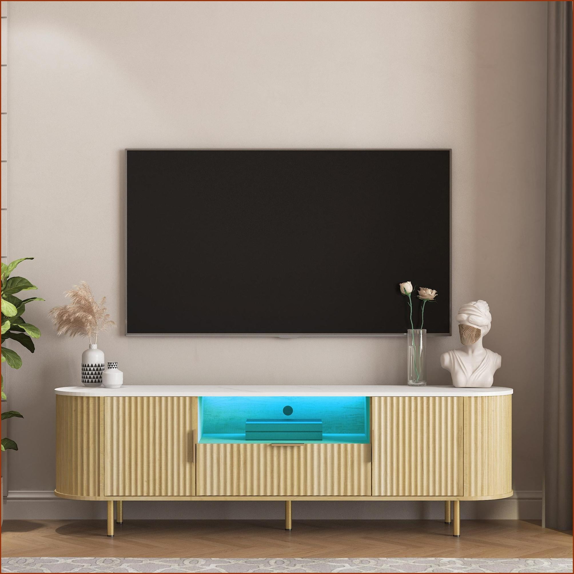 TV Furniture LED Entertainment Center with 16 Color LEDs, Storage Doors ...