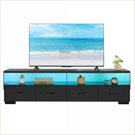 TV Furniture Modern Black 4-Drawer TV Stand for TVs Up to 80" | Acrylic ...