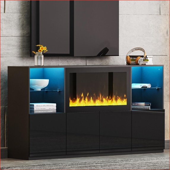 Black Entertainment Center With Fireplace