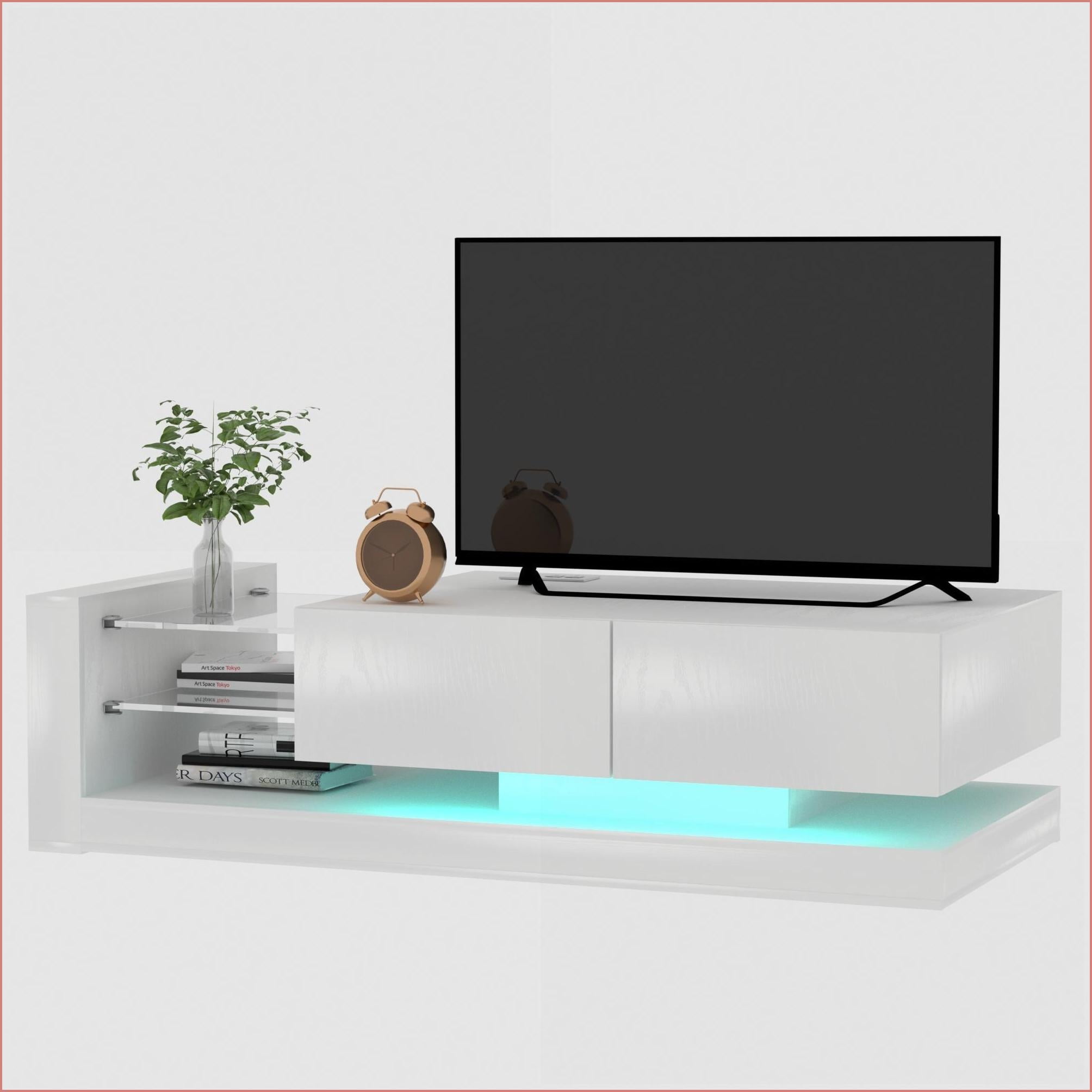 TV Furniture Modern White Entertainment Center with Storage, RGB LED ...