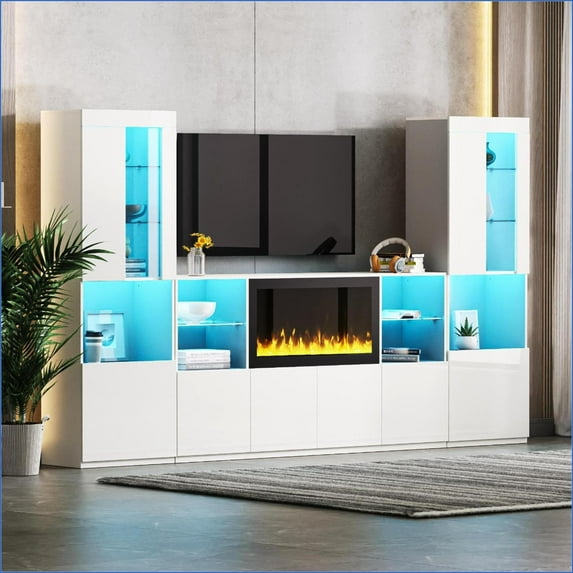 TV Furniture | Modern White MDF Entertainment Center with 34.2 ...