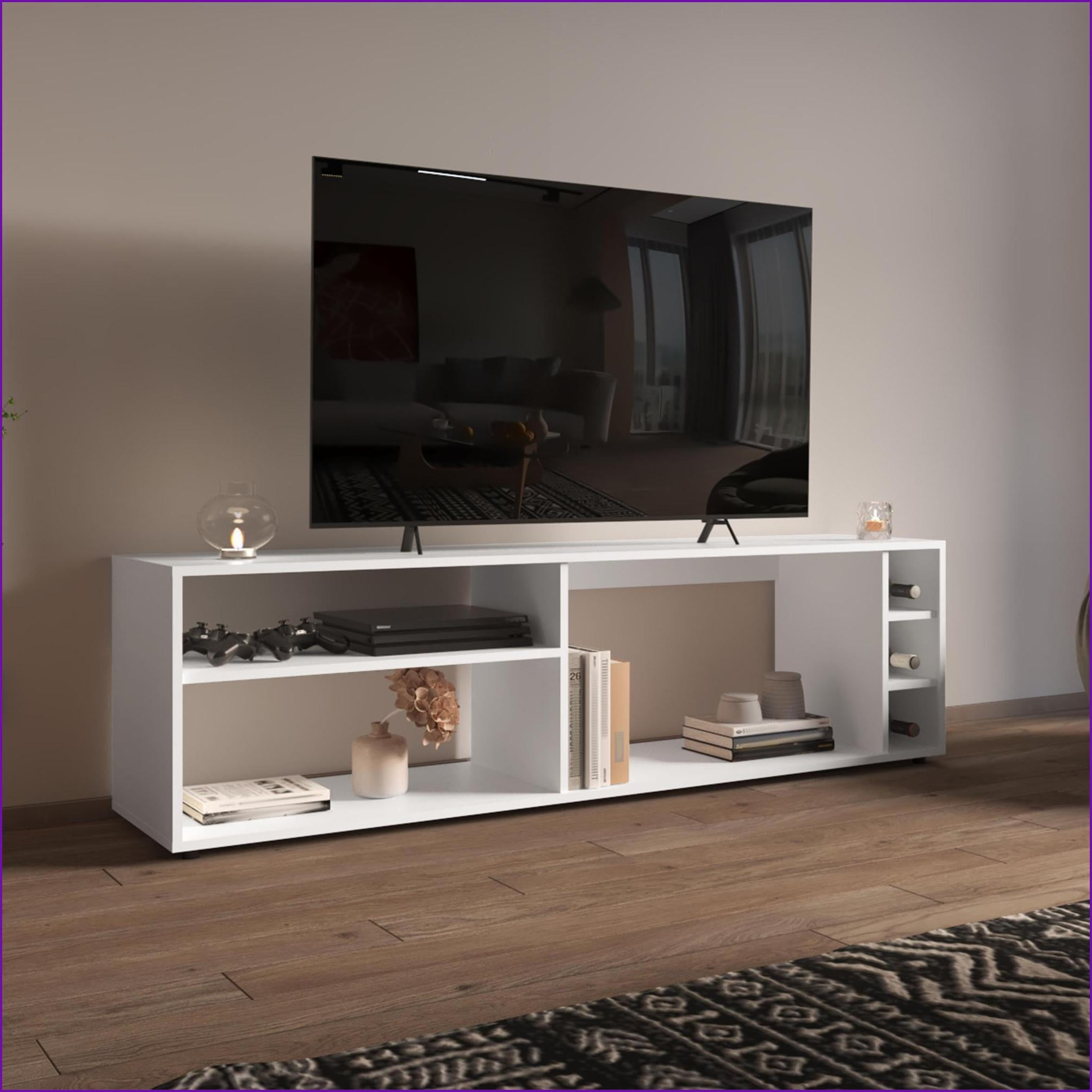 TV Furniture: Suxta 63'' Wide Modern White TV Stand with Shelves ...