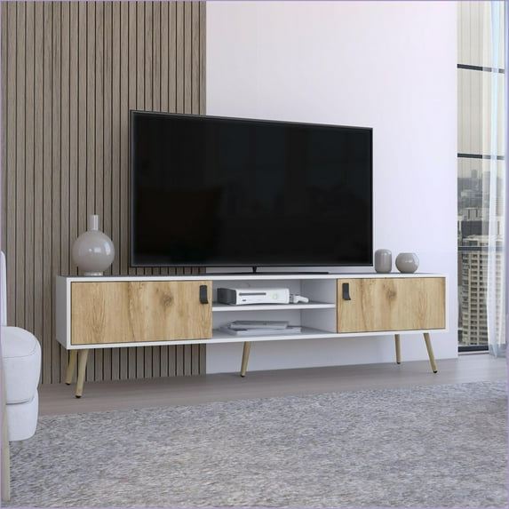 TV Furniture Toka Elegant TV Rack with 2 Doors & Shelves, White ...