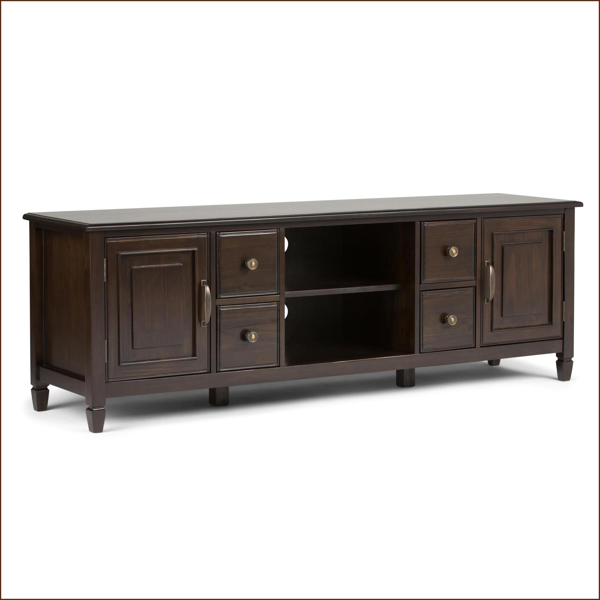 TV Furniture Traditional 72” Solid Wood TV Stand with Storage | Dark ...