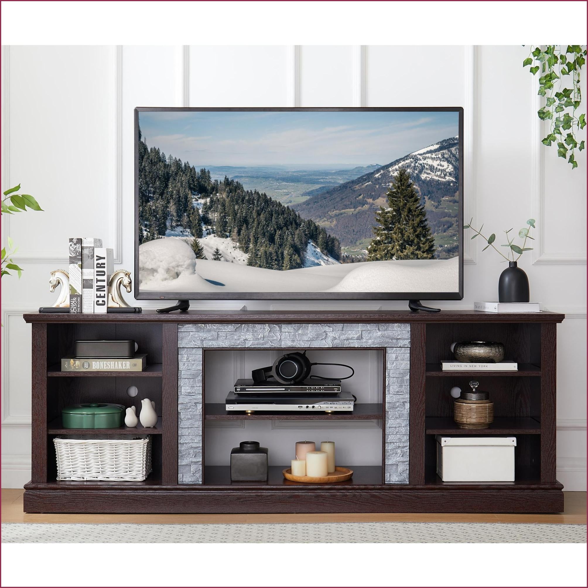 TV Furniture Traditional Cherry Entertainment Stand with Storage, 70”W ...