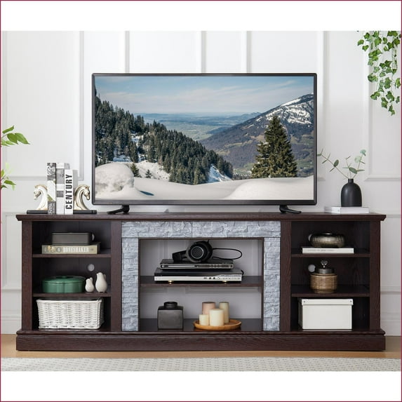 TV Furniture Traditional Cherry Entertainment Stand with Storage, 70”W ...