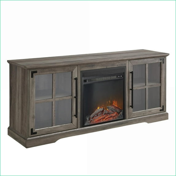 TV Furniture Transitional Farmhouse 2-Door Windowpane 60” Fireplace TV ...