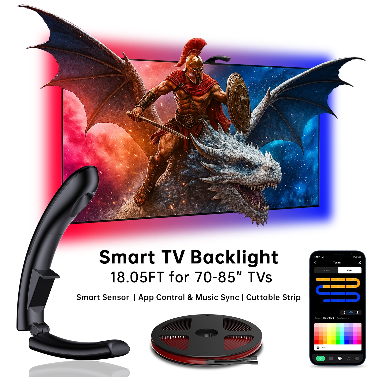 Froura TV LED Backlight Strip for 70-85” TVs and PC,18.05 FT Cuttable ...