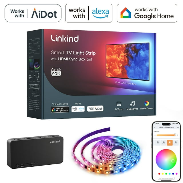 Linkind Smart LED Backlights, 10FT WiFi Strip Lights for 90 inch TV ...
