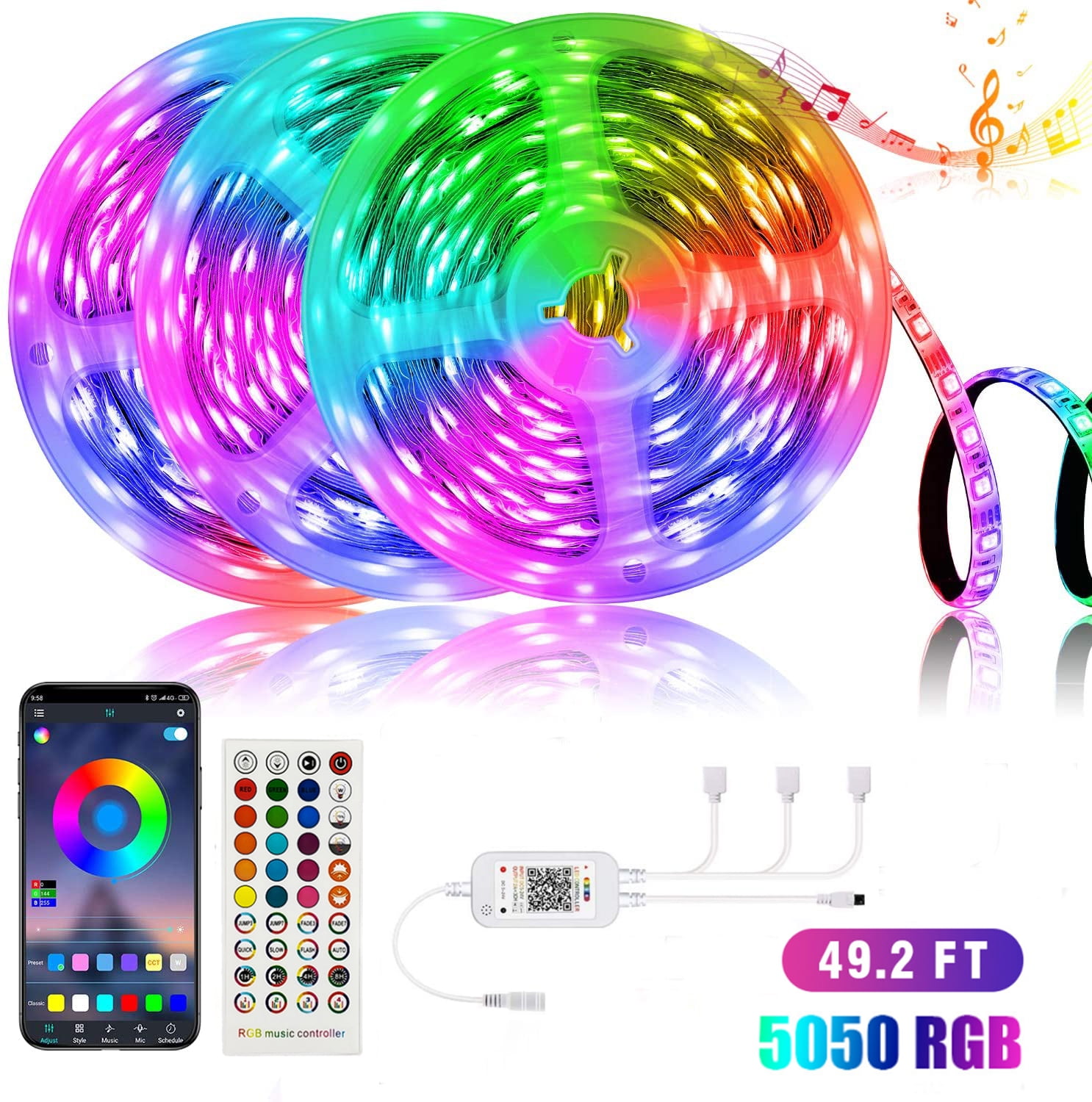 TV Light Strip, LED Light Strip 49.2Feet RGB with Remote & App Control ...