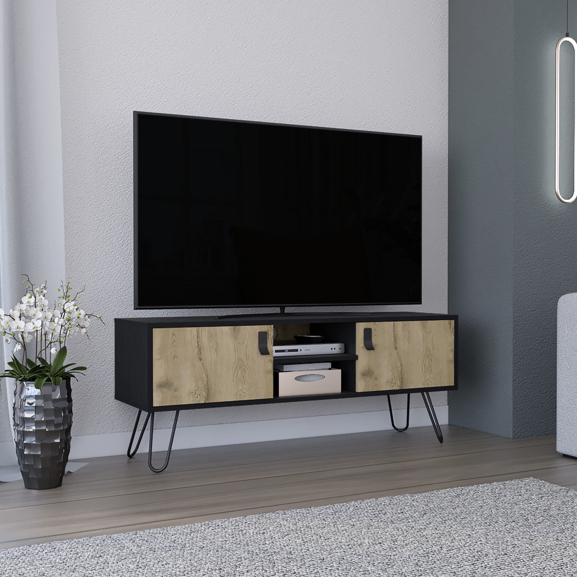 TV Media Center with 2 Doors | Suitable for 40-49 Inch TVs, Organize ...