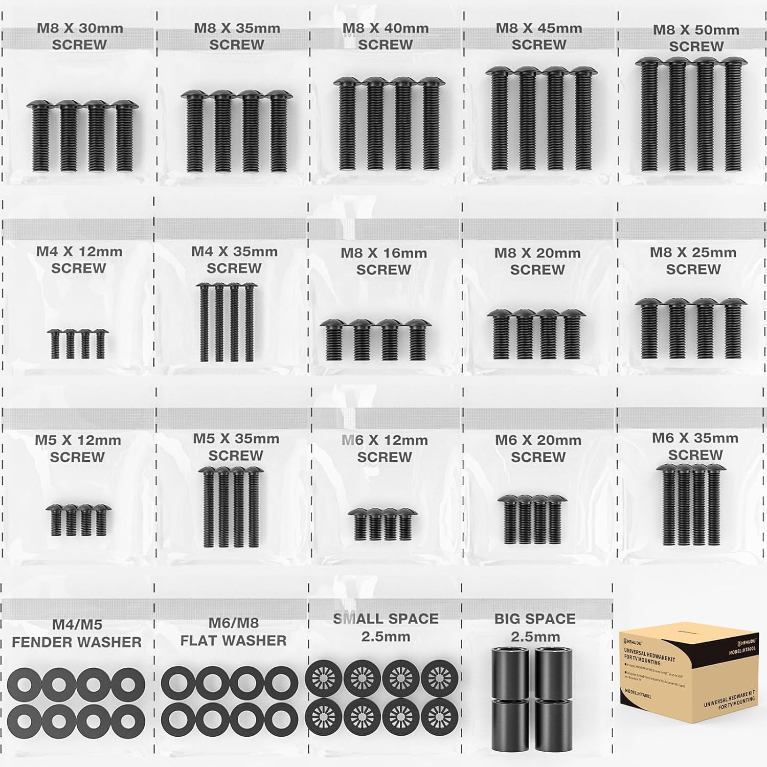 TV Mounting Hardware Kit with M4/M5/M6/M8 Screws and Spacers, 28pc Set ...