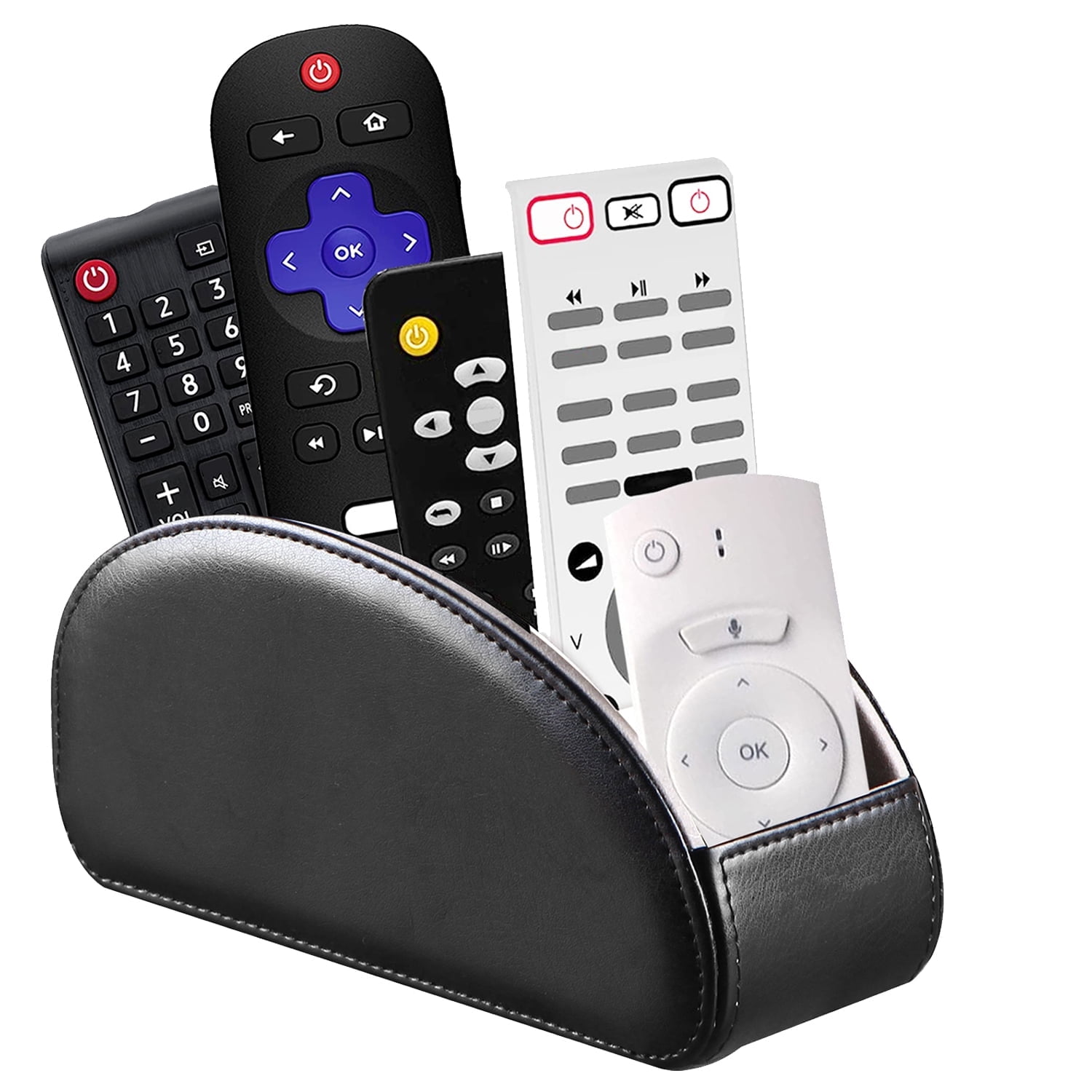TV Remote Control Holder with 5 Compartments,Pu Leather Remote Caddy ...