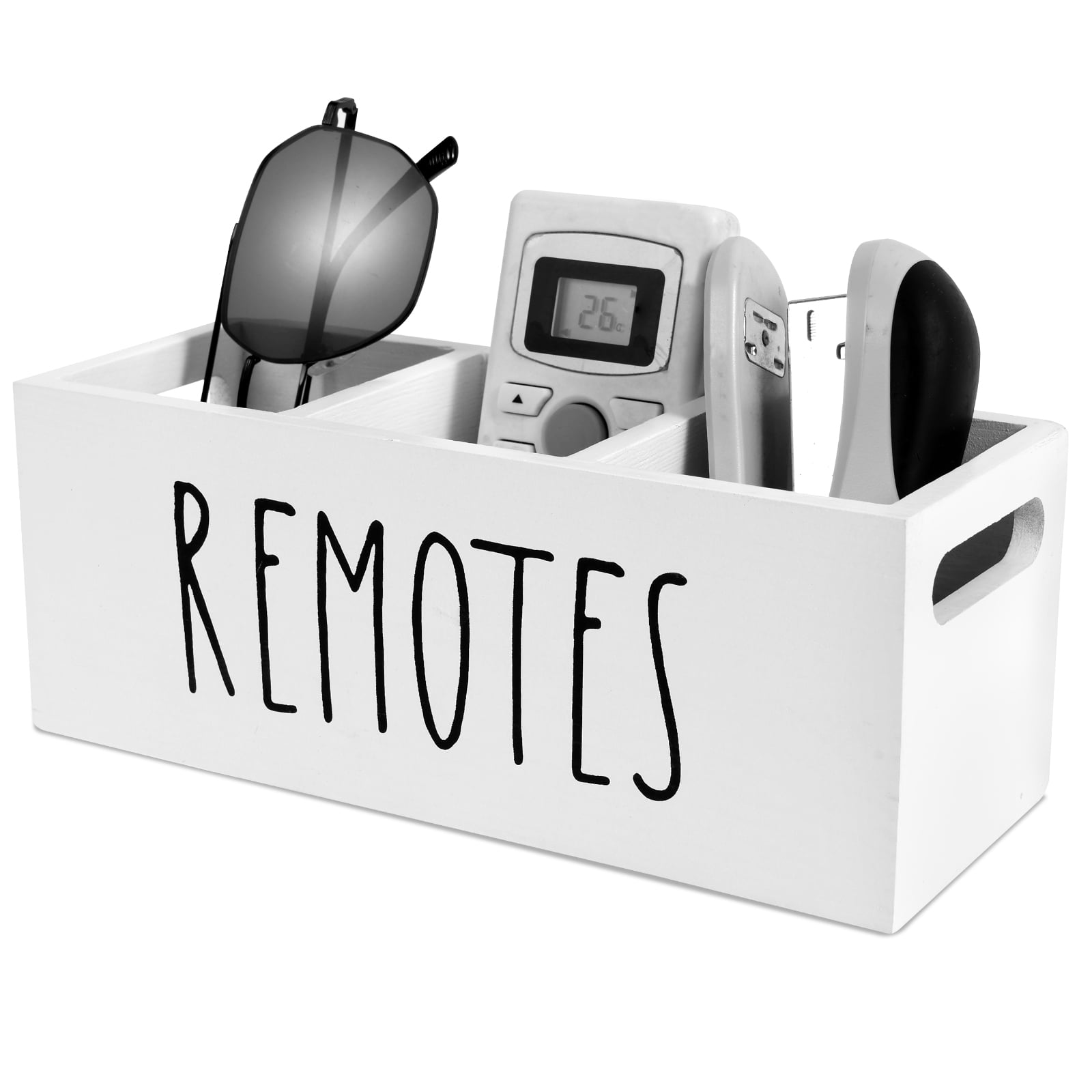 TV Remote Control Holder with 3 Compartment for Living Room Wooden ...