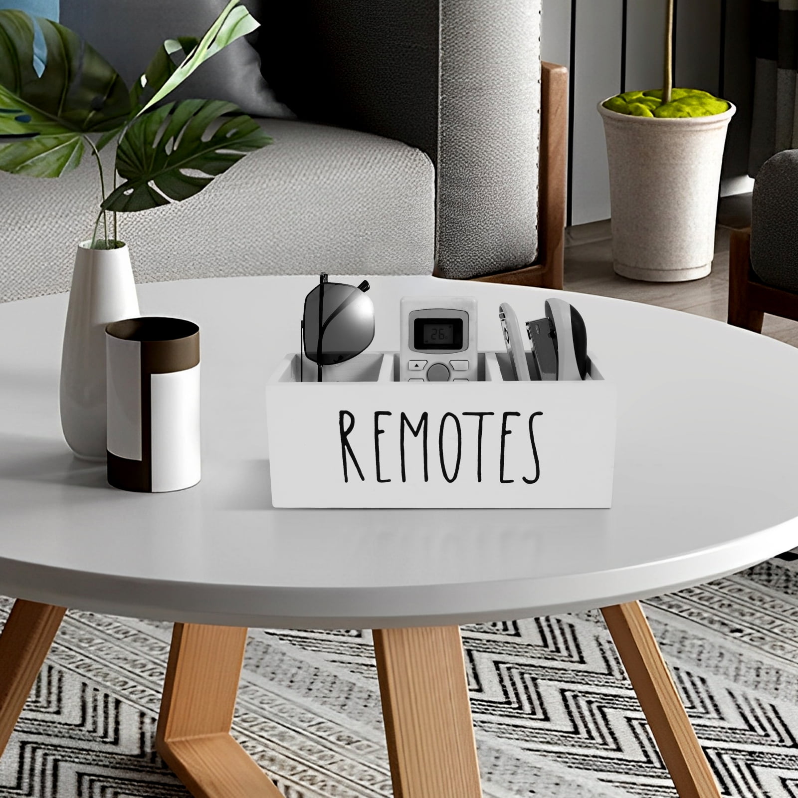 TV Remote Control Holder with 3 Compartment for Living Room Wooden ...