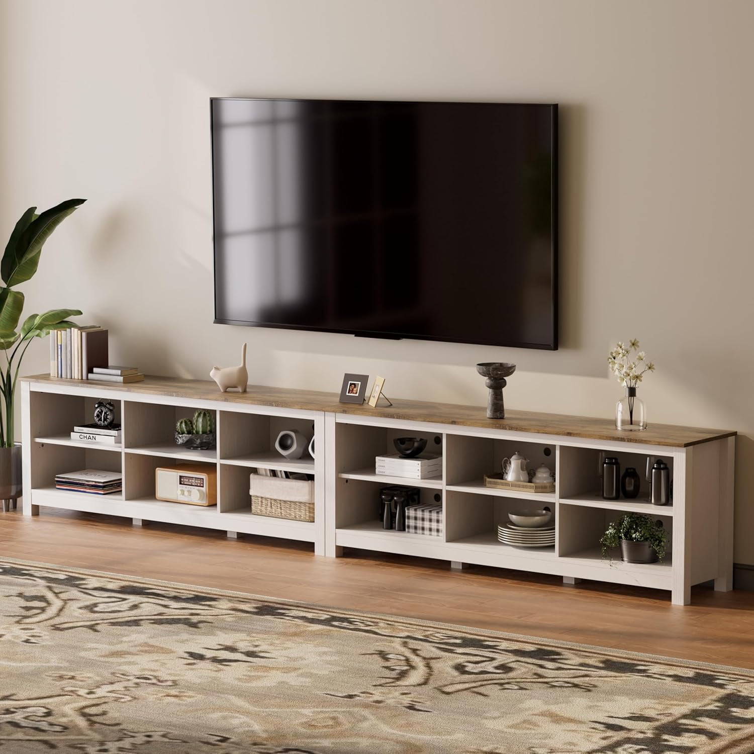 TV Stand for 110 Inch TV, White Entertainment Center for 100+ inch TV Console Table with 12 ...