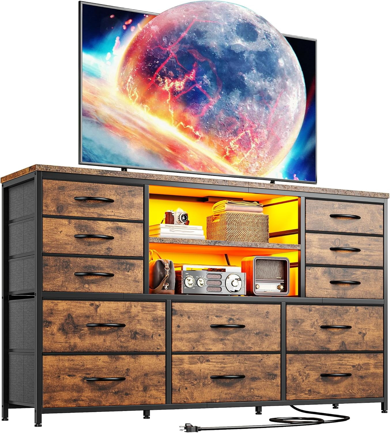 TV Stand with 12 Fabric Drawers for 55 inch TV, Entertainment Center ...