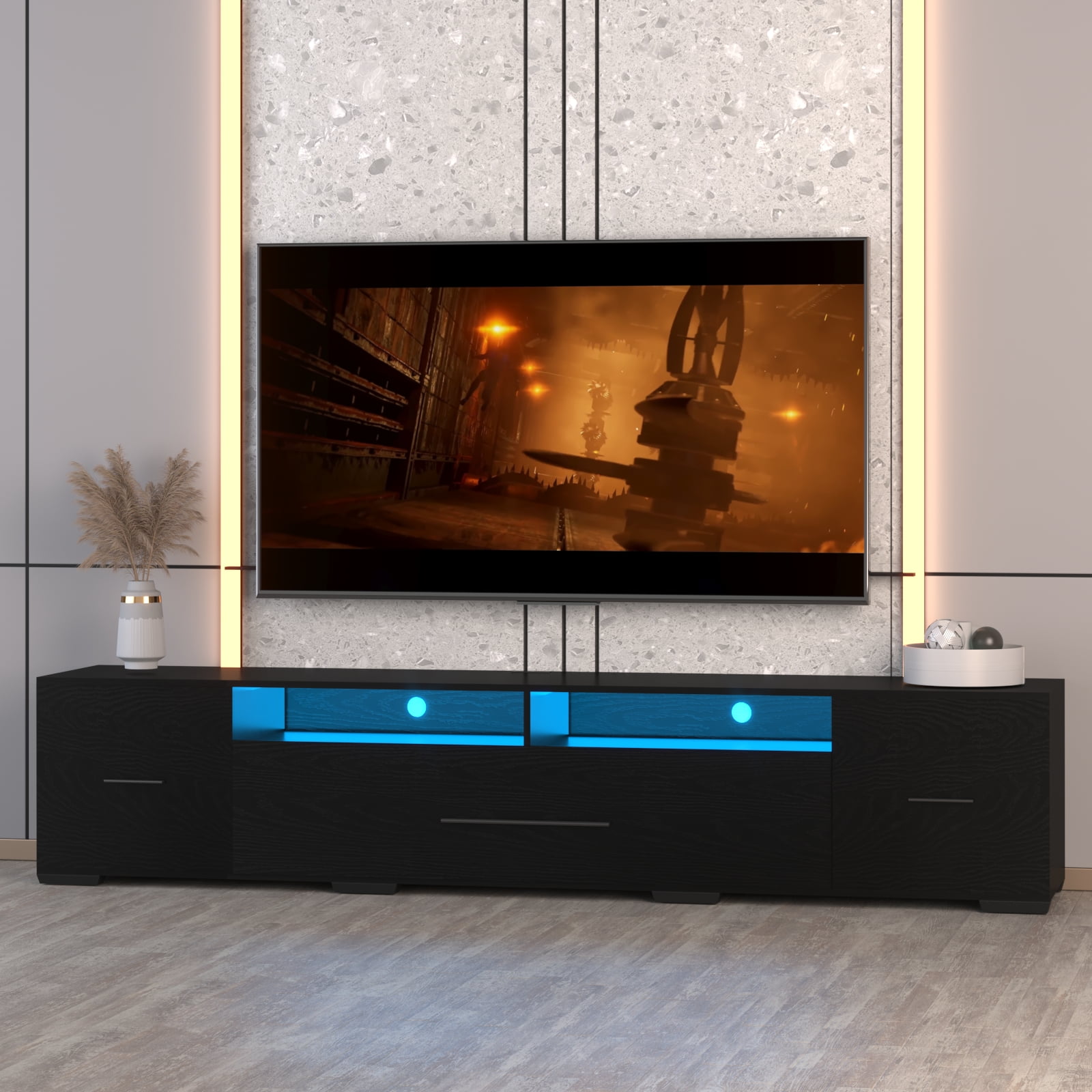 TV Stand with 2 Open Shelves,Remote,APP Control Long LED TV Stand,Full ...