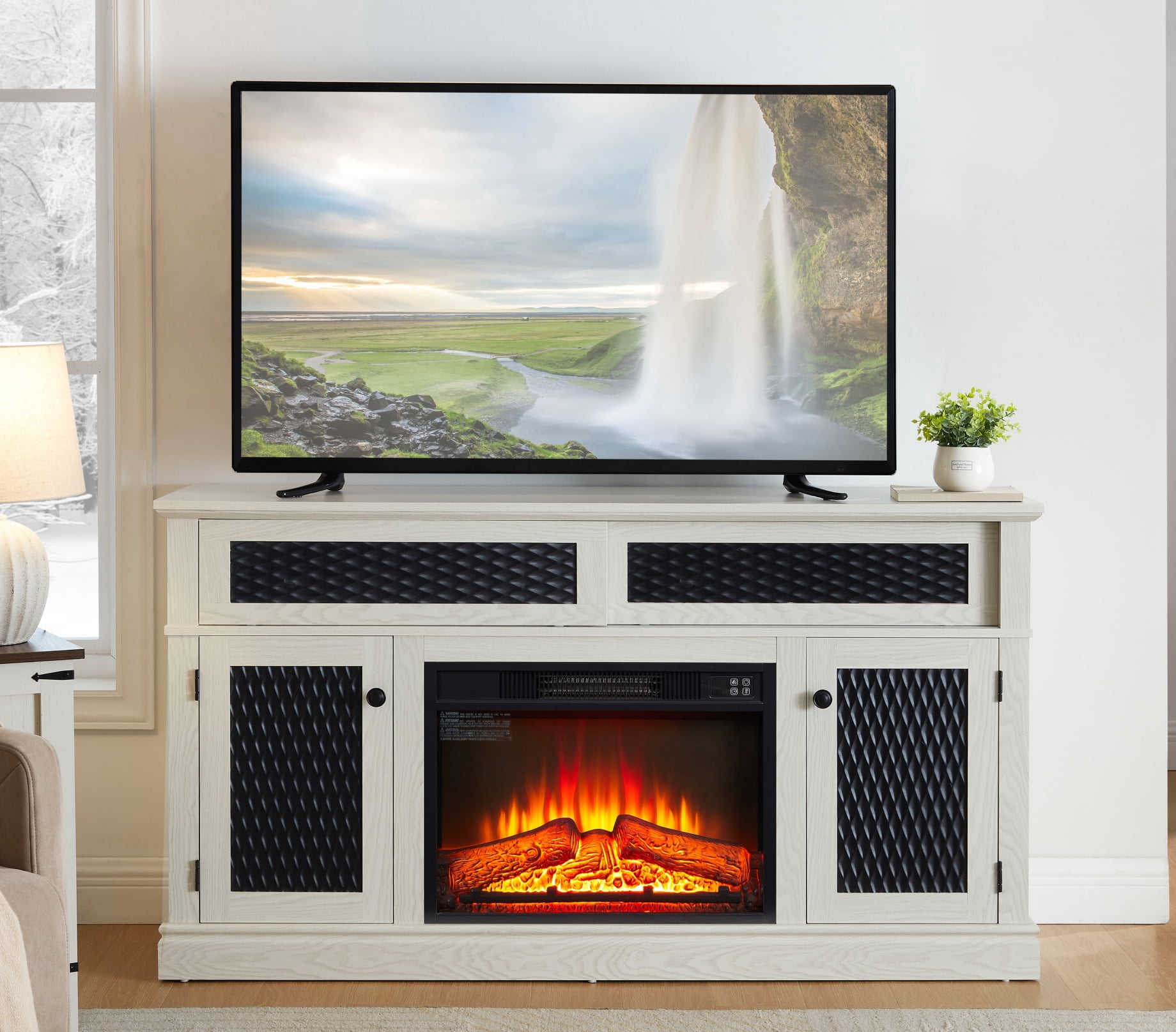 TV Stand with 23" Fireplace Insert, Entertainment Center with Open and ...