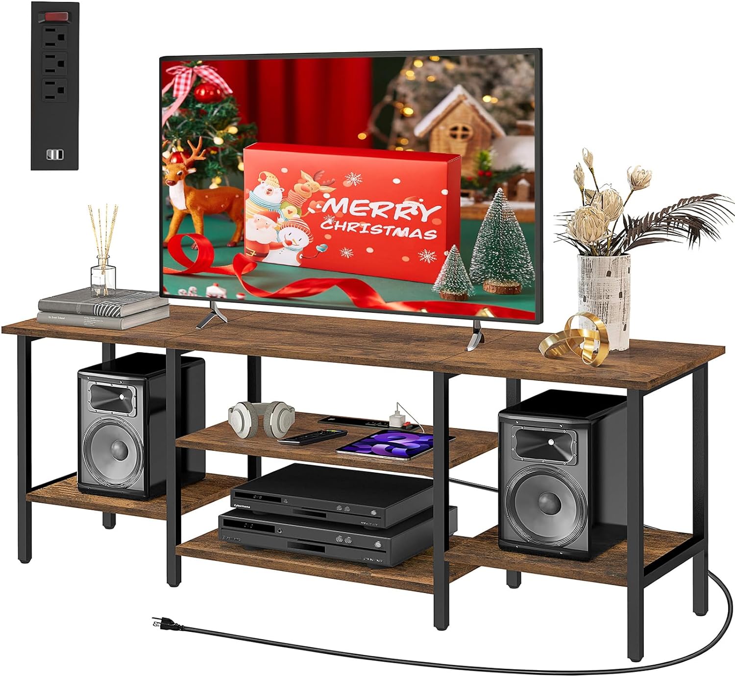 TV Stand with 3 AC&2 USB Power Outlets for TVs up to 65 inches, 3-Tiers ...