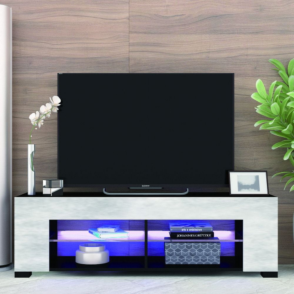 TV Stand for 32-60 Inch TVs Modern Low Profile Black+Stone Grey ...