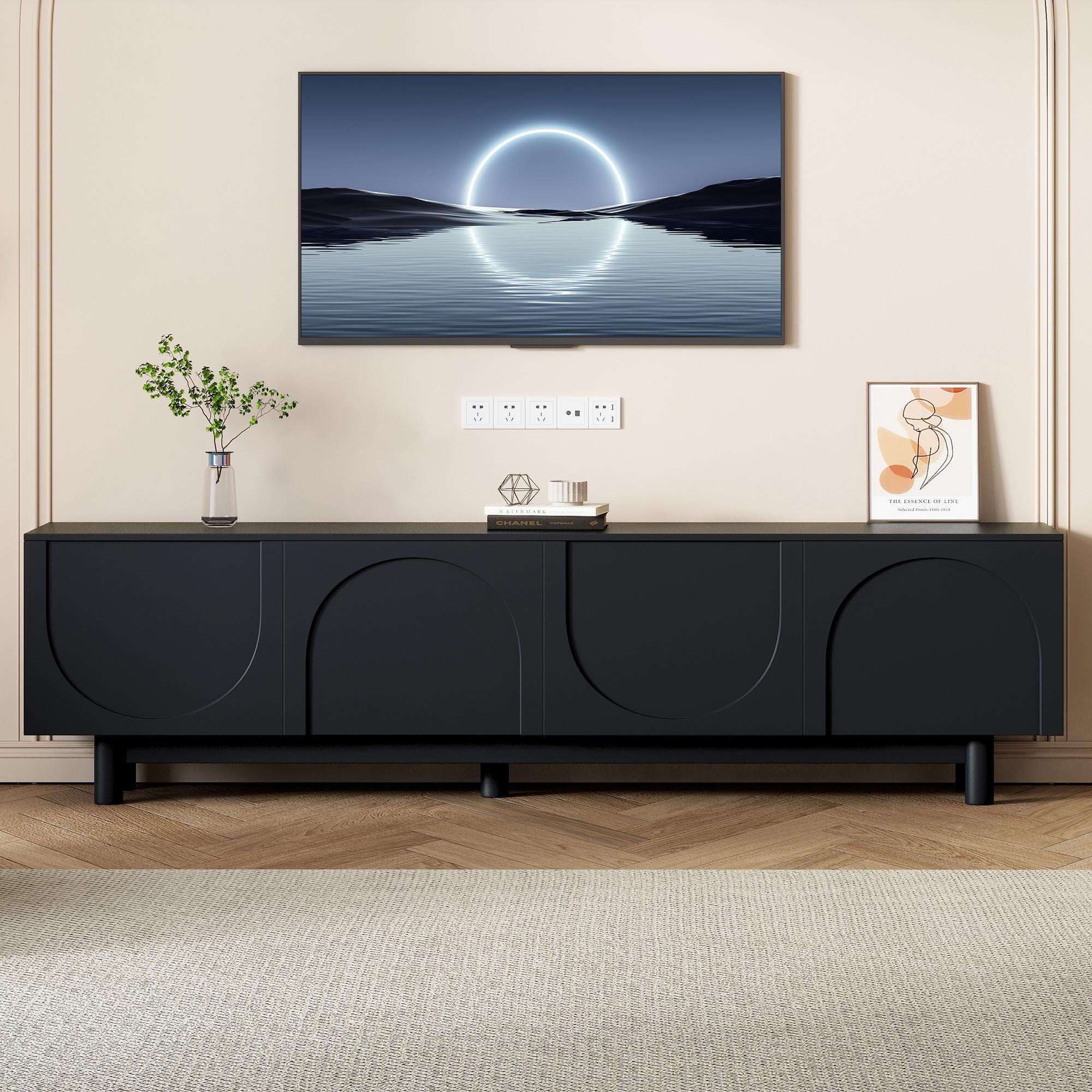 TV Stand with 4 Doors for TVs up to 78", Atumon Television Stand, Wood ...