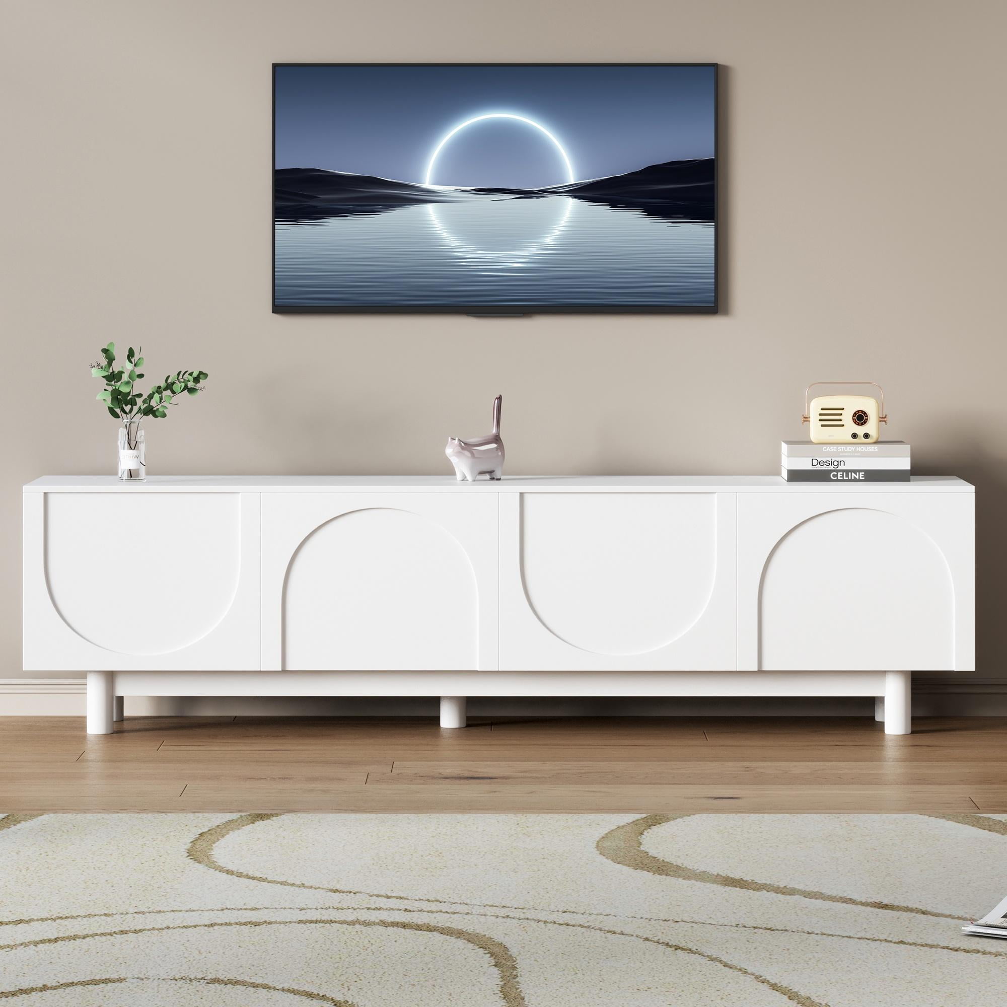 TV Stand with 4 Doors for TVs up to 78", Atumon Television Stand, Wood ...