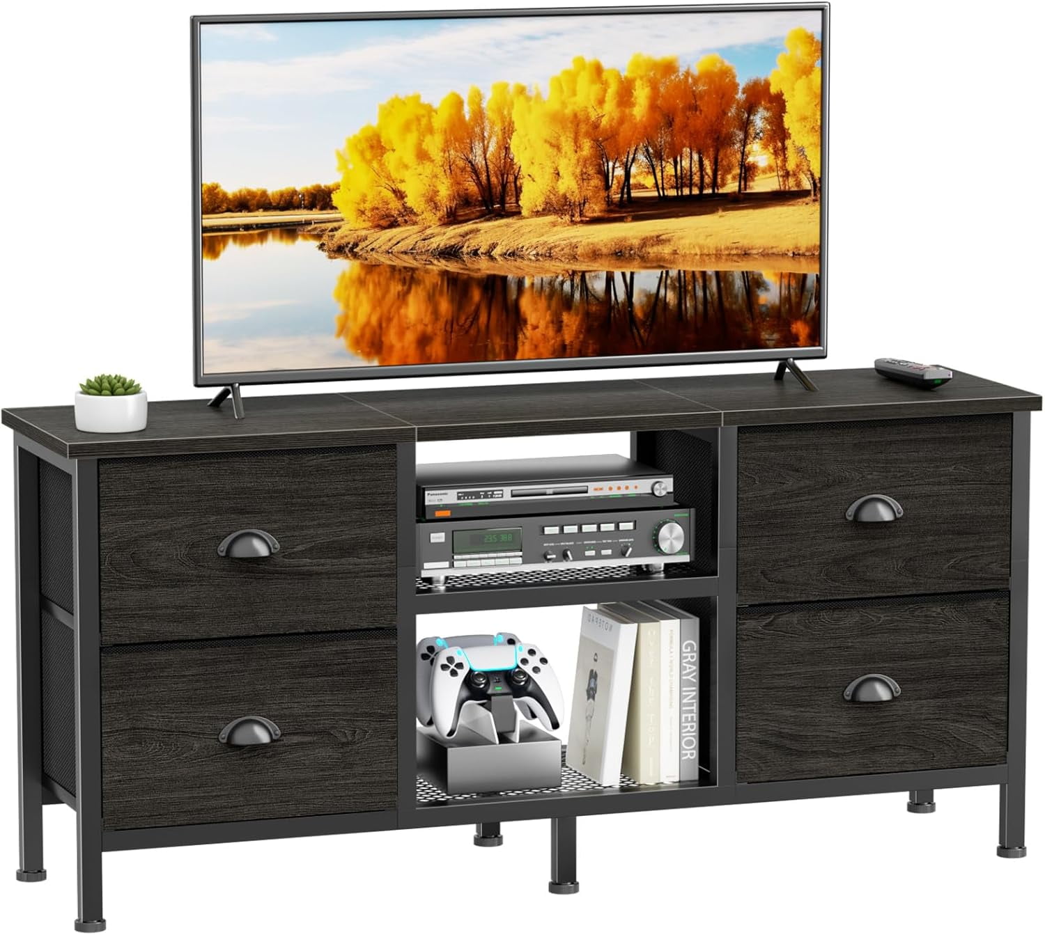 TV Stand with 4 Drawers, 43 inch Entertainment Center with Open Shelves ...