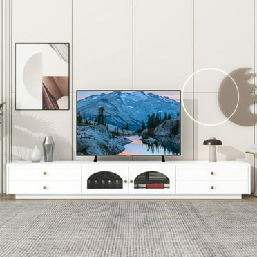 90 Inch TV Stand with LED Lights, LED Boho Entertainment Center with ...