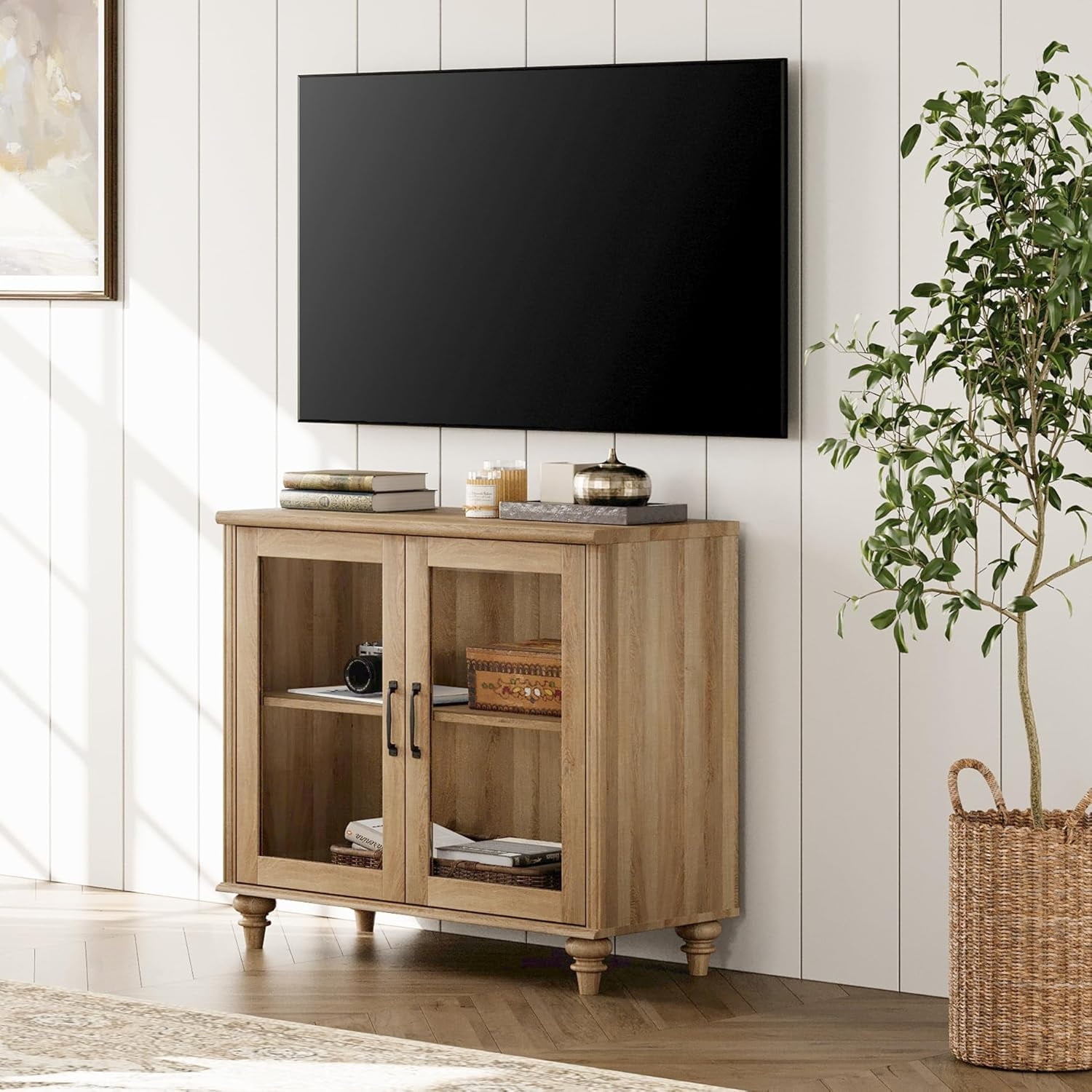 TV Stand for 43 Inch TV with LED Light Wood TV Console Table Storage ...