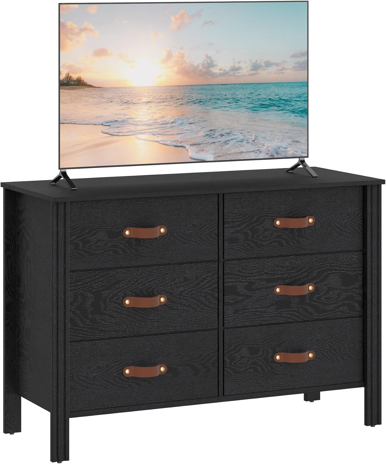 TV Stand for 43 Inch, Wood Entertainment Center With 6 Fabric Drawers ...
