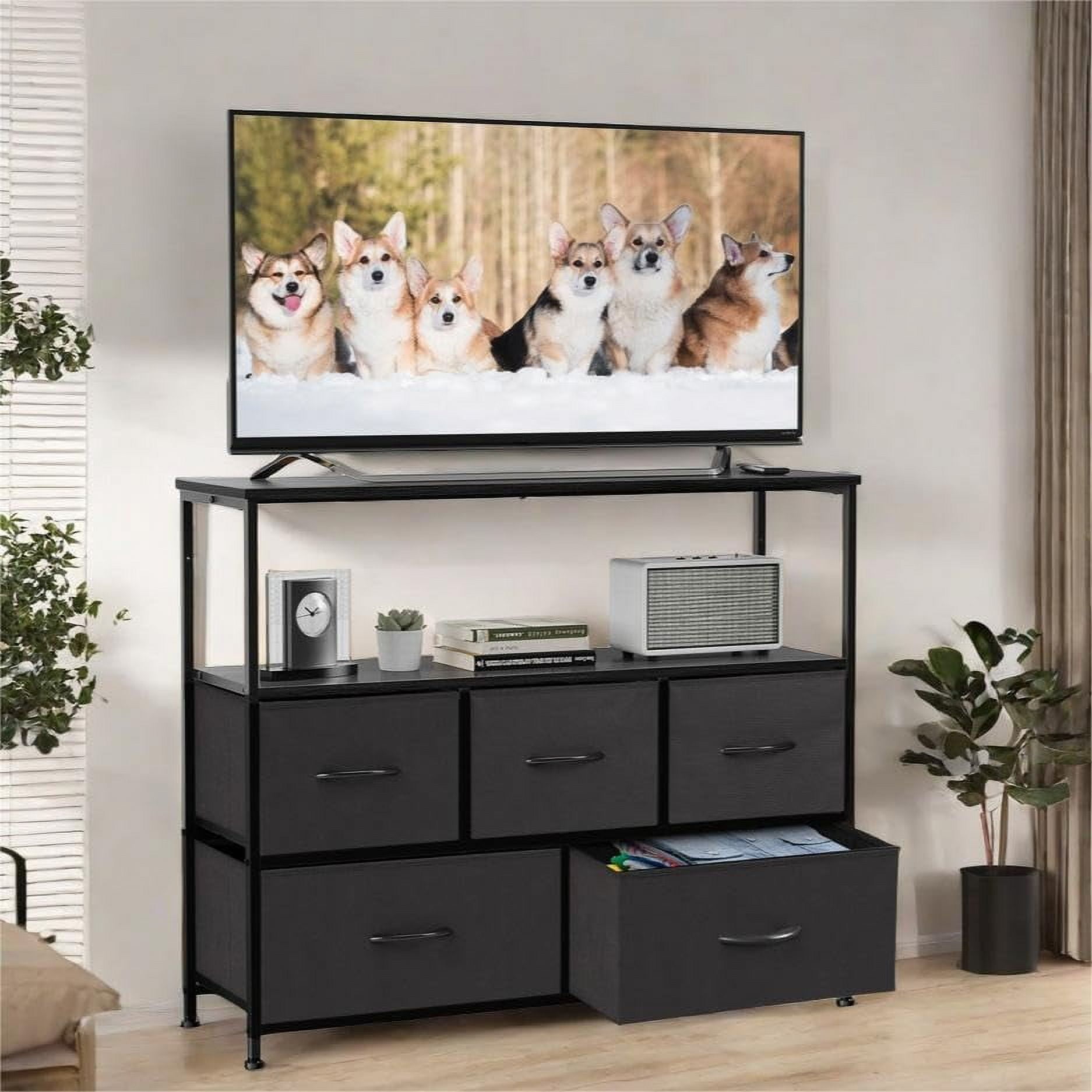 TV Stand for 45 in Television, Modern Entertainment Center with Fabric ...