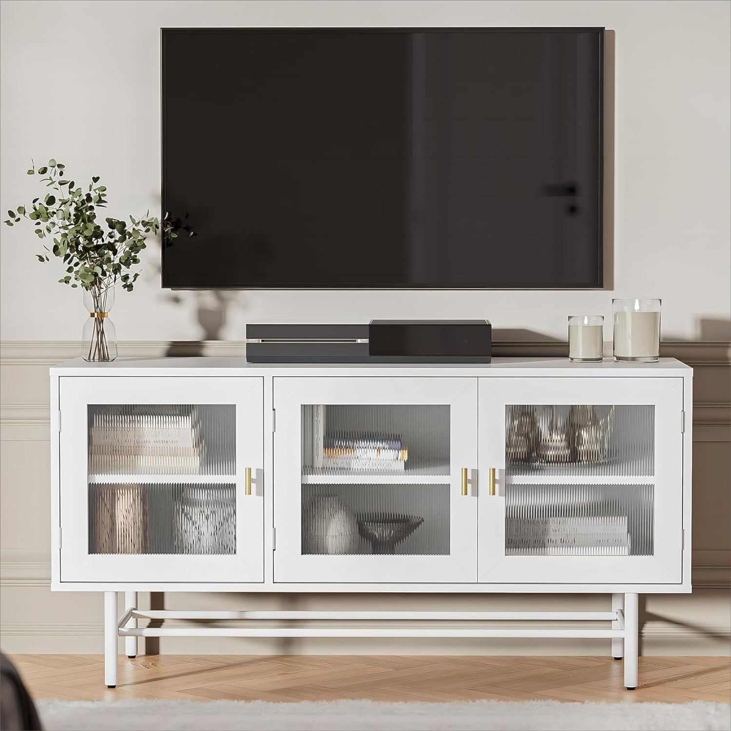 TV Stand for 50 55 Inch TVs Modern Entertainment Center with Acrylic ...